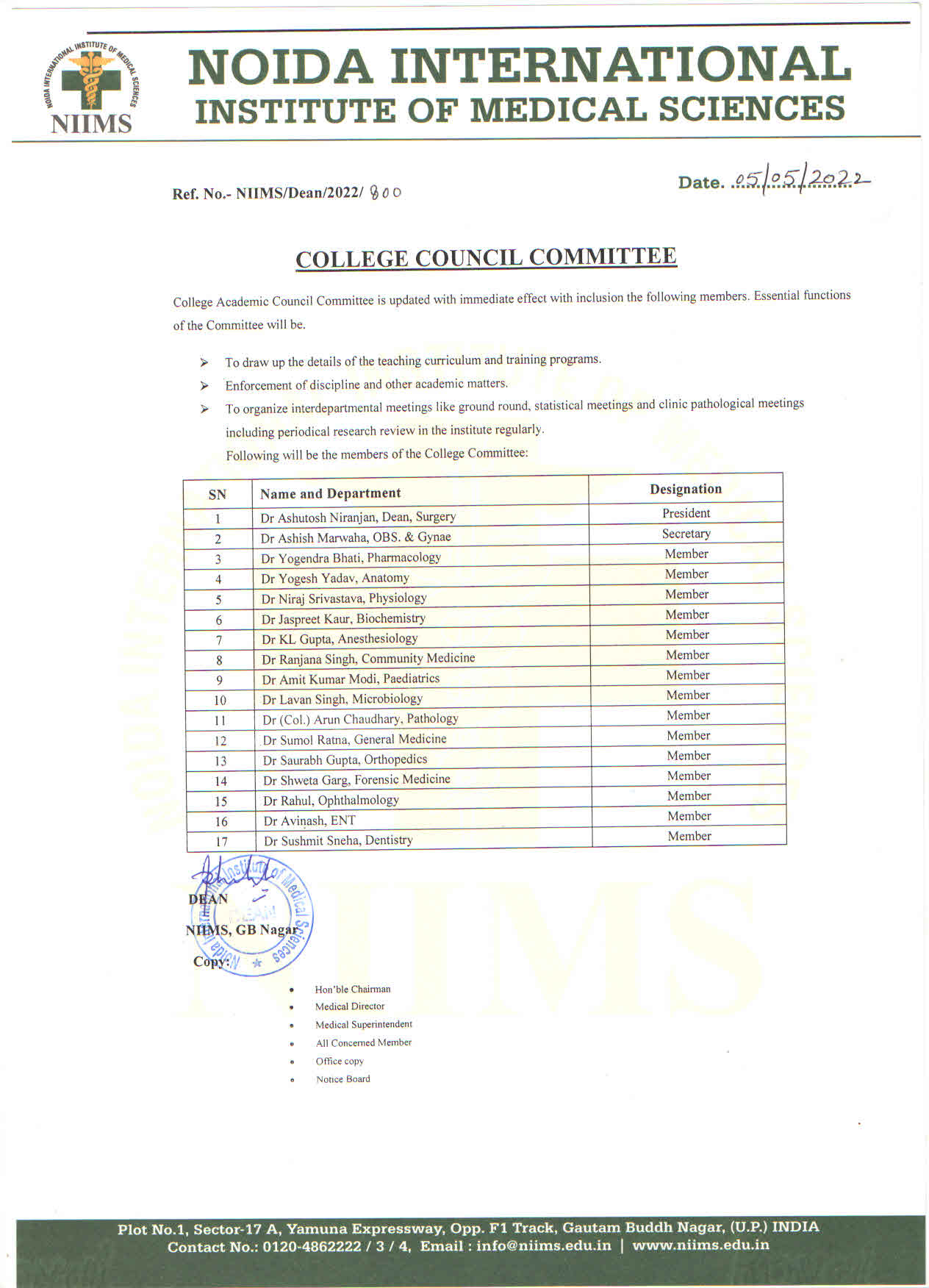 Our Committees - Noida International Institute of Medical Sciences (niims)